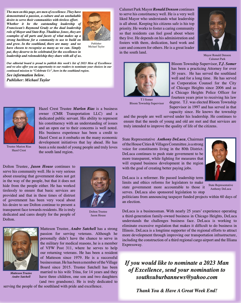 Check Out the South Suburban News 2023 Men Of Excellence - Taylor Media
